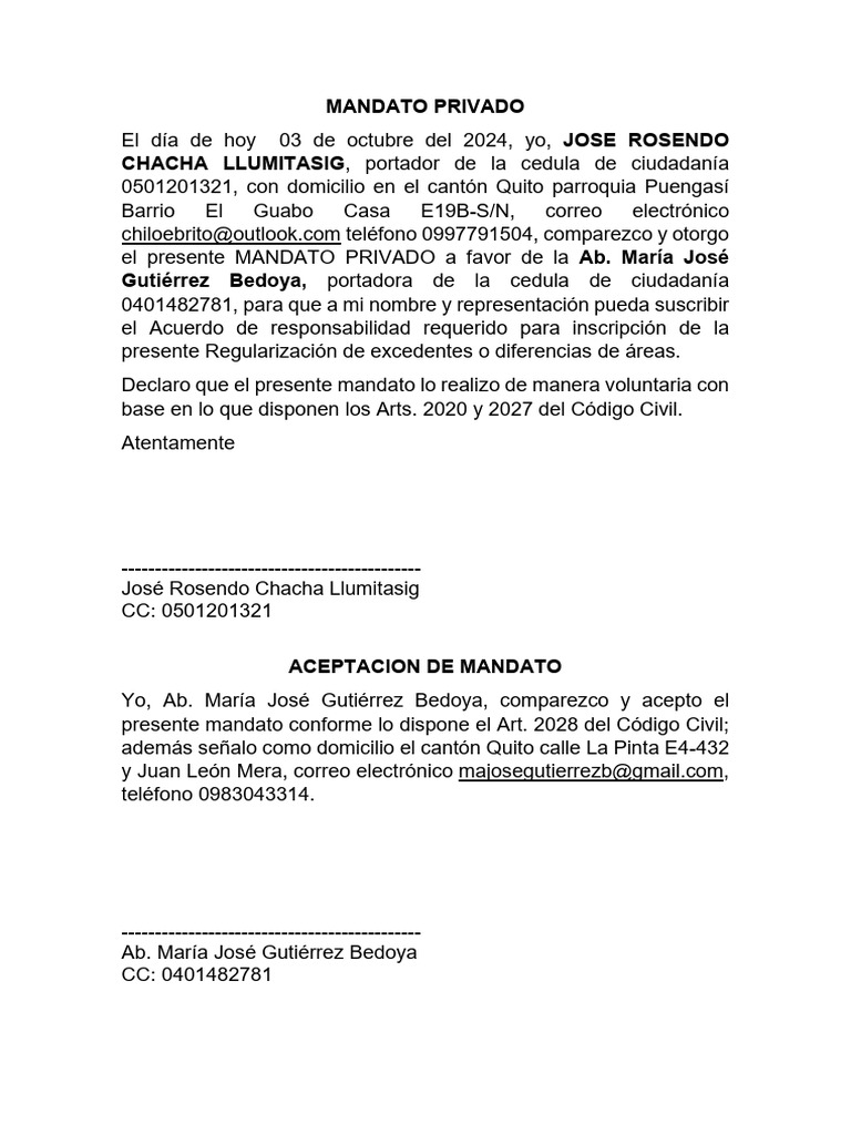 Modelo de Mandato Privado | PDF