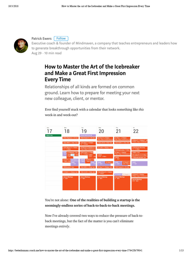 How To Master The Art of The Icebreaker and Make A Great First Impression Every Time | PDF