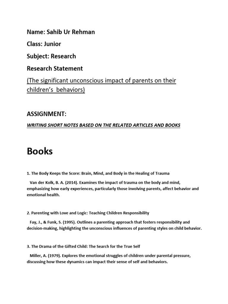 Note Taking Assignment For Our Research Class | PDF | Parenting ...