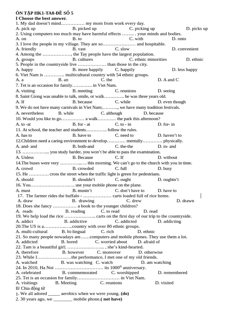 ÔN TẬP HK1-TA8 | PDF