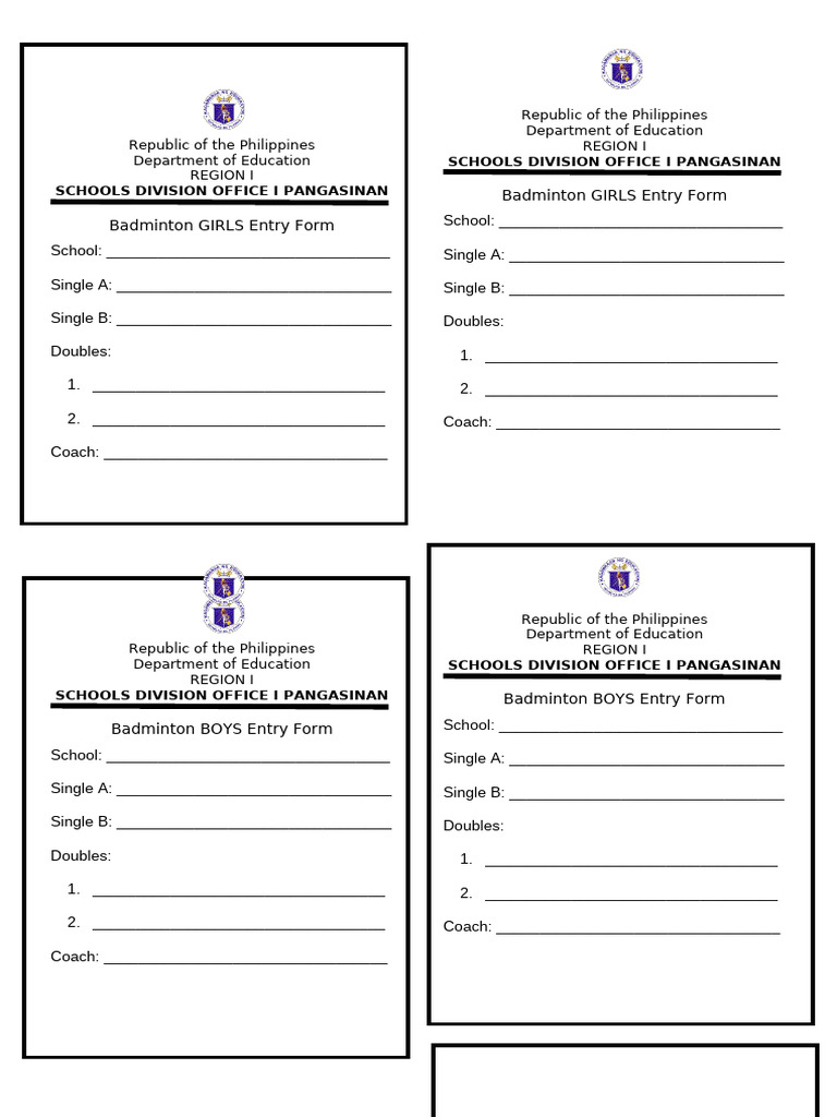 Badminton Entry Form for Schools | PDF