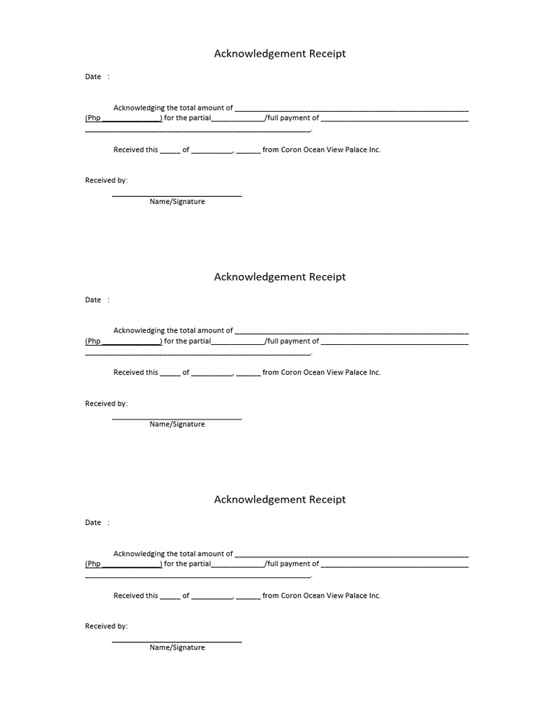 Acknowledgement Receipt for Payments | PDF