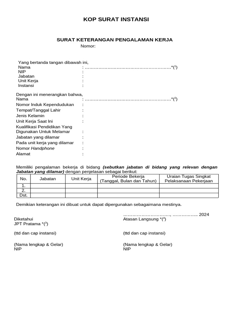 Lampiran 4. Format Surat Keterangan Pengalaman Kerja | PDF