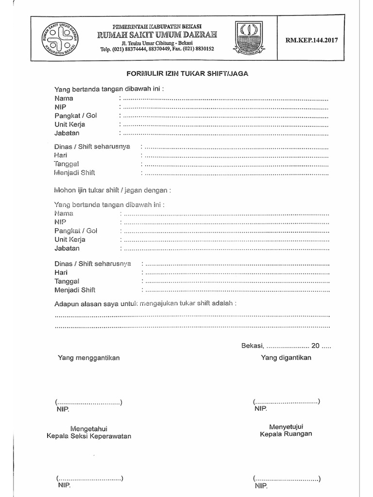 Form Izin Tukar Dinas Jaga | PDF