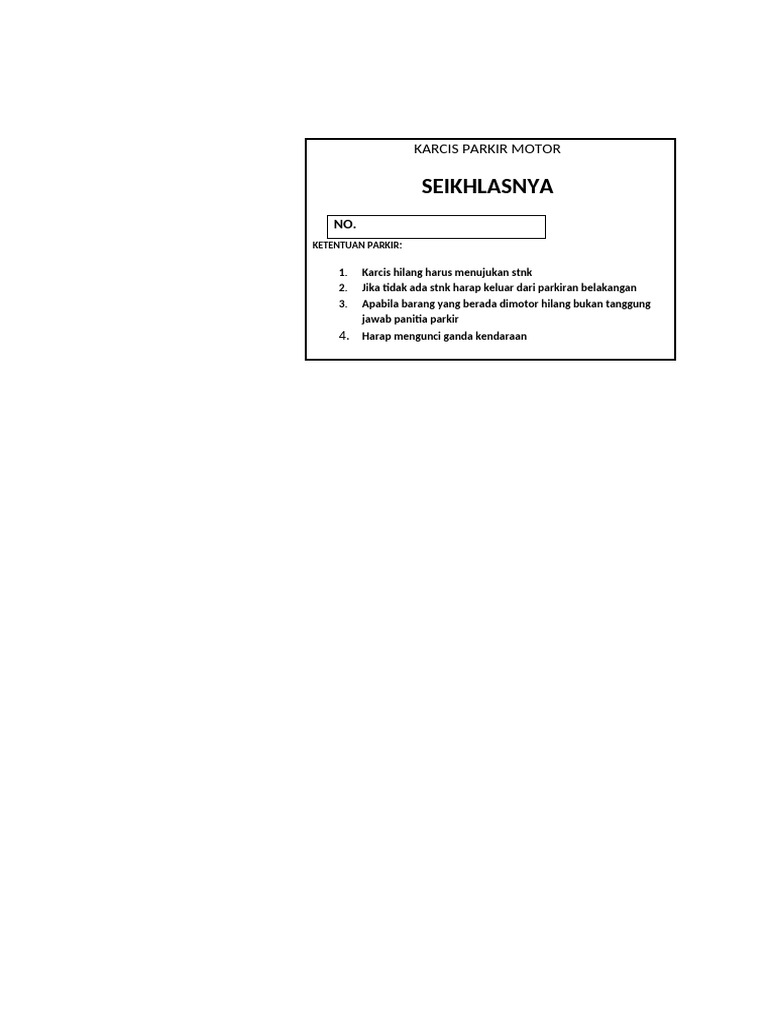 Karcis Parkir Motor | PDF