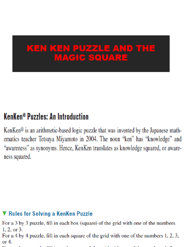 Ken Ken Puzzle and The Magic Square | PDF