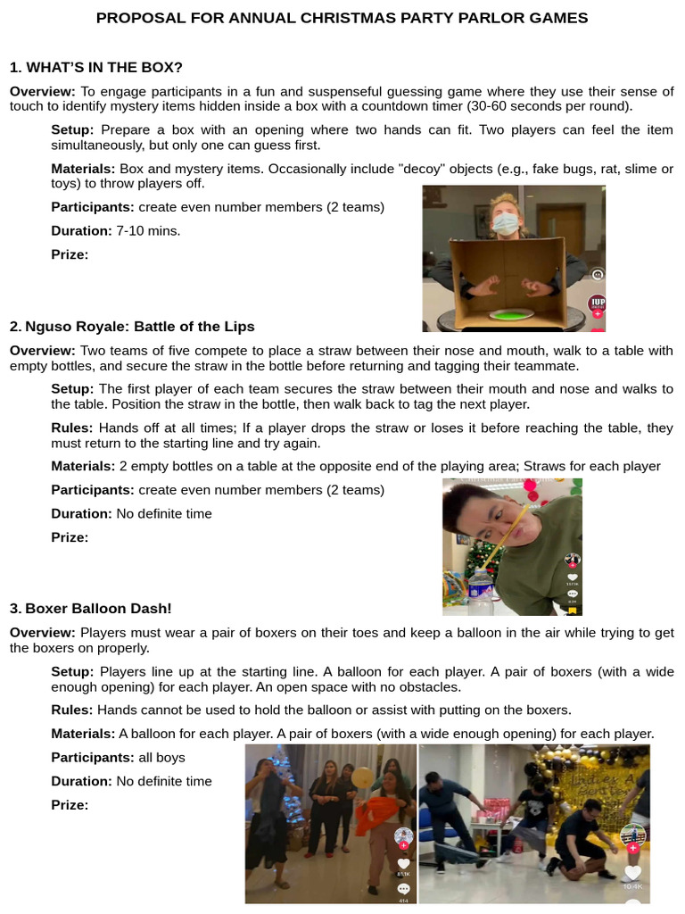 Proposal For Annual Christmas Party Parlor Games | PDF | Table Tennis ...