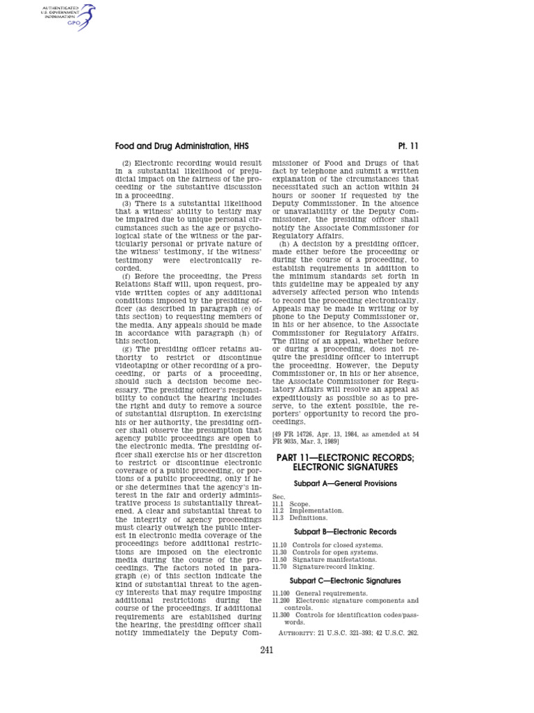 29 CFR-2024-title21-vol1-part11 | PDF | Records Management | Signature