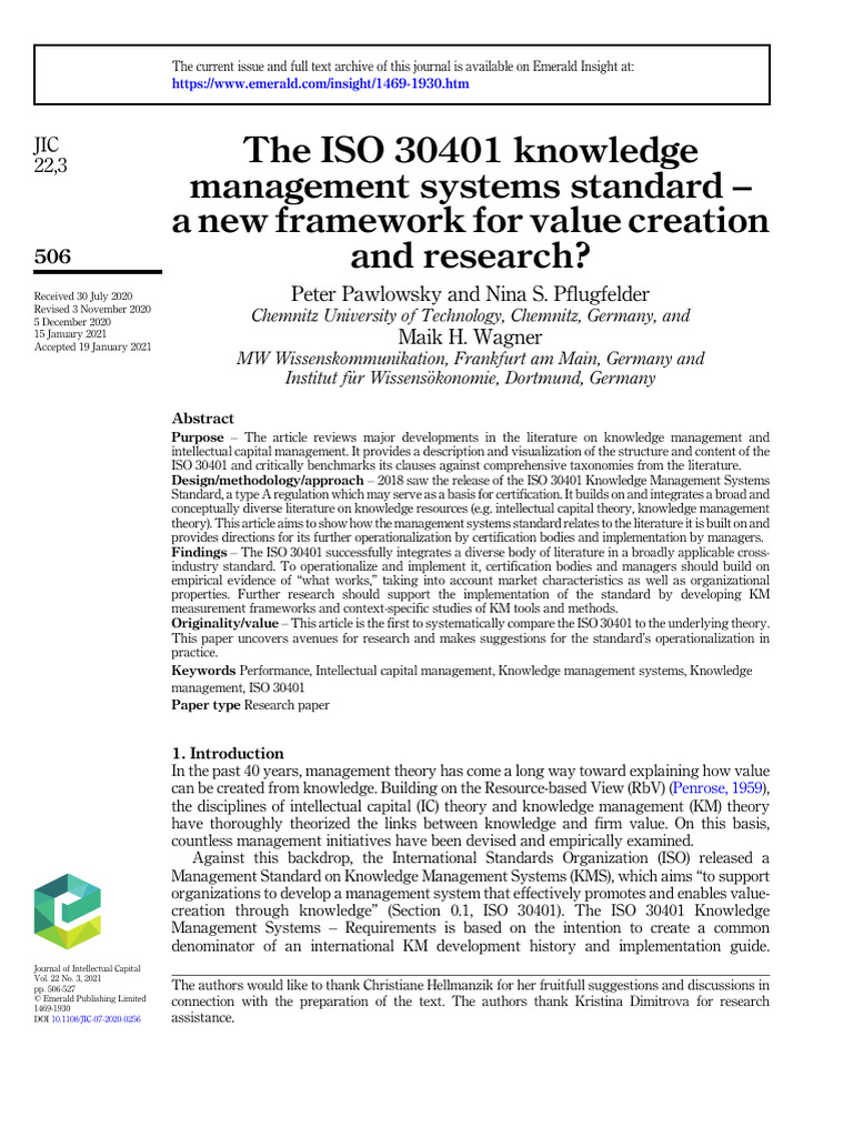 ISO 30401: A Framework for KM Value | PDF | Tacit Knowledge | Knowledge Management