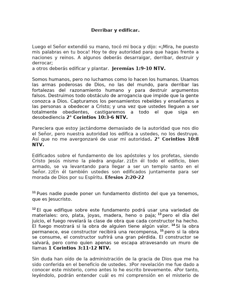 Derribar y Edificar (Versiculos) | PDF | Cristo (título) | Creencia y ...