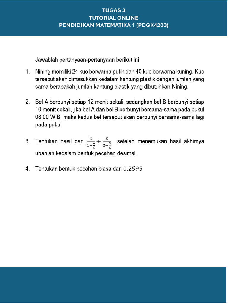 Tugas 3 Pdgk4203 Pendidikan Matematika 1 | PDF