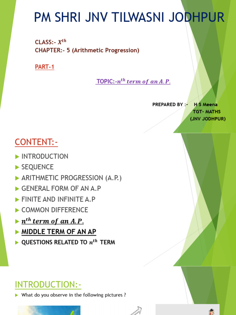 Arithmetic Progression Concepts and Examples | PDF | Sequence ...