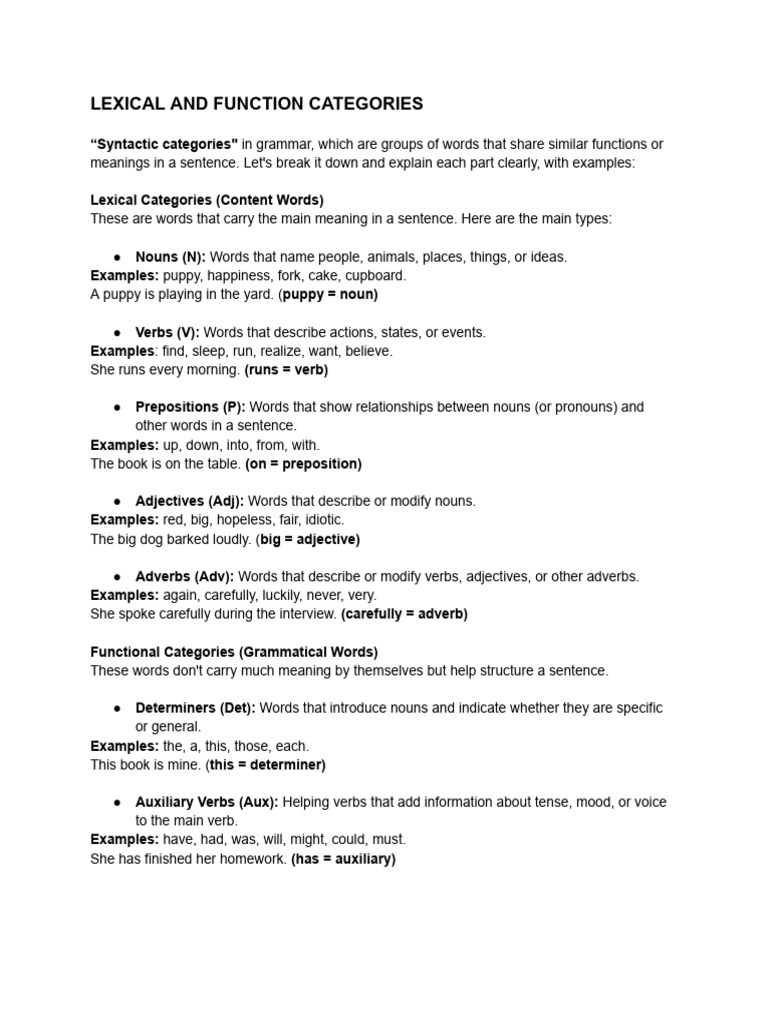 Understanding Lexical and Functional Categories | PDF