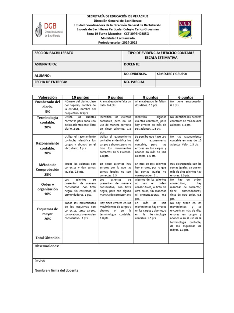 Rúbrica Ejercicio Conta | PDF