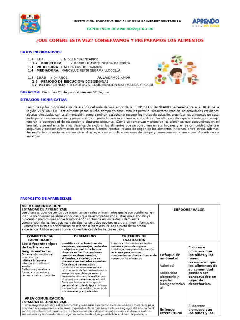 Experiencia de Aprendizaje N°6 | PDF | Evaluación | Aprendizaje