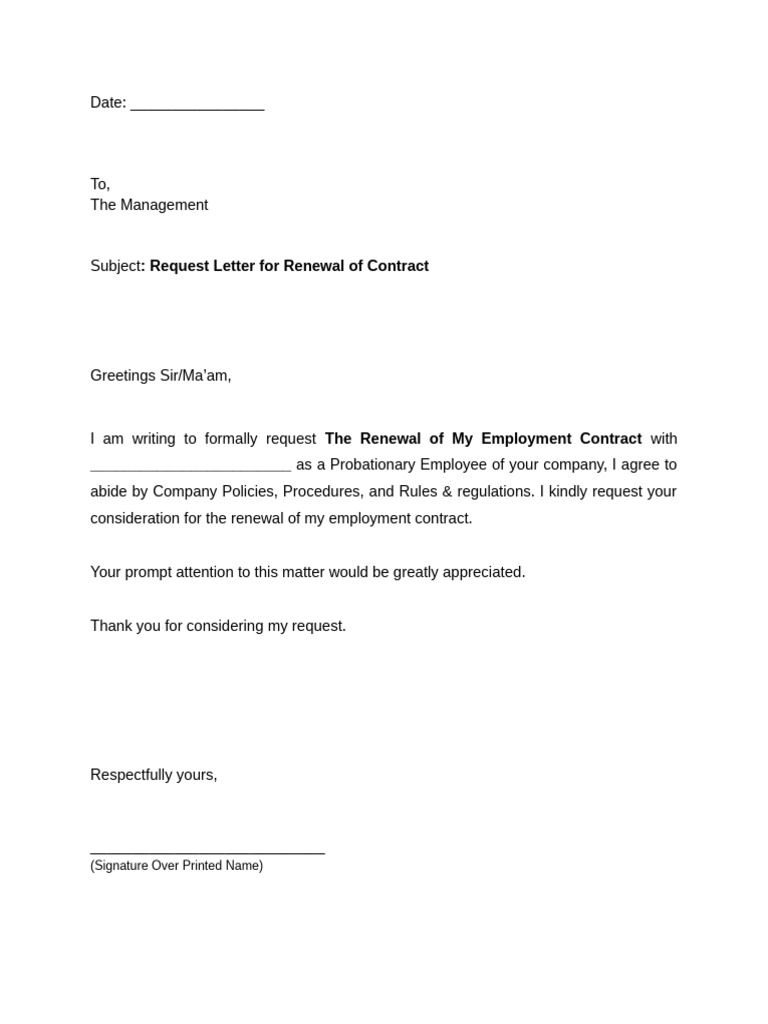 Employment Contract Renewal Request Letter | PDF