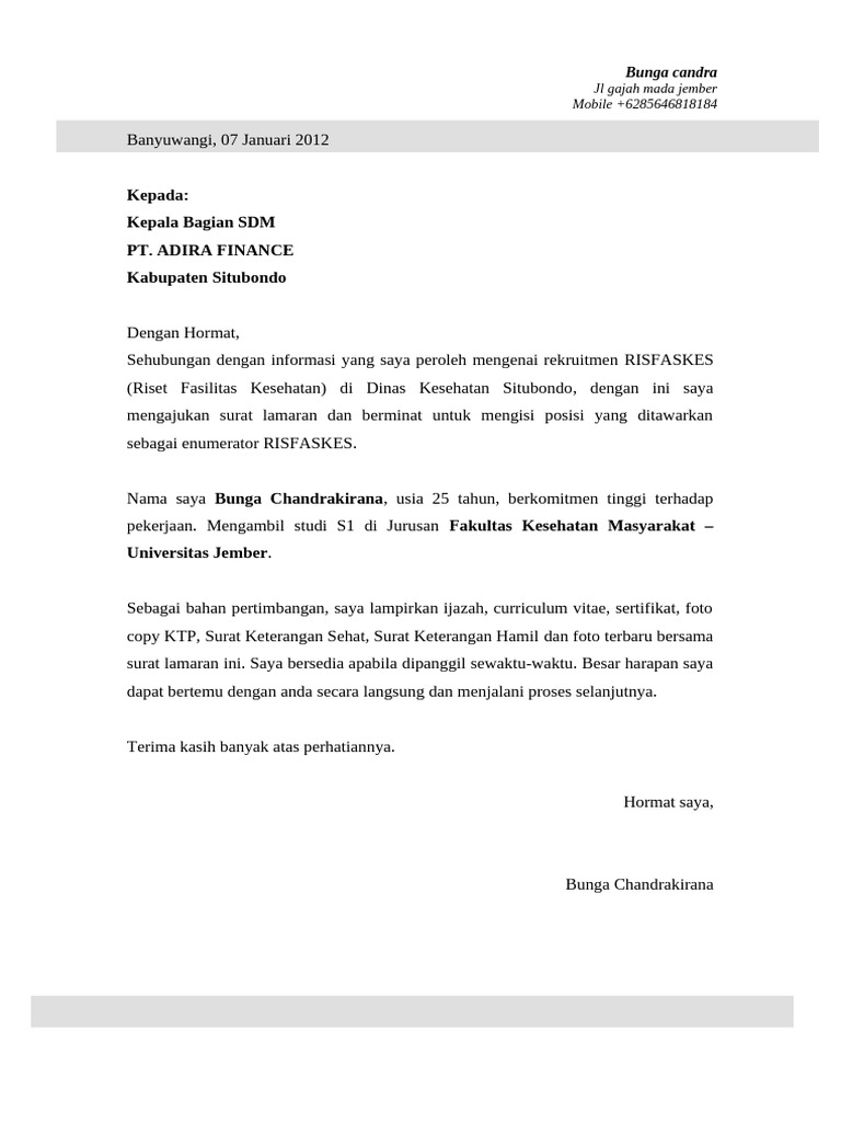 Contoh Lamaran Kerja | PDF