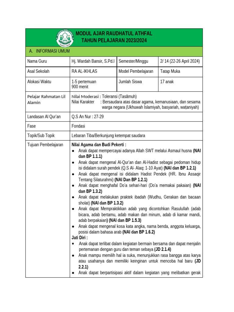 Modul Ajar Minggu Ke 14 B5 | PDF