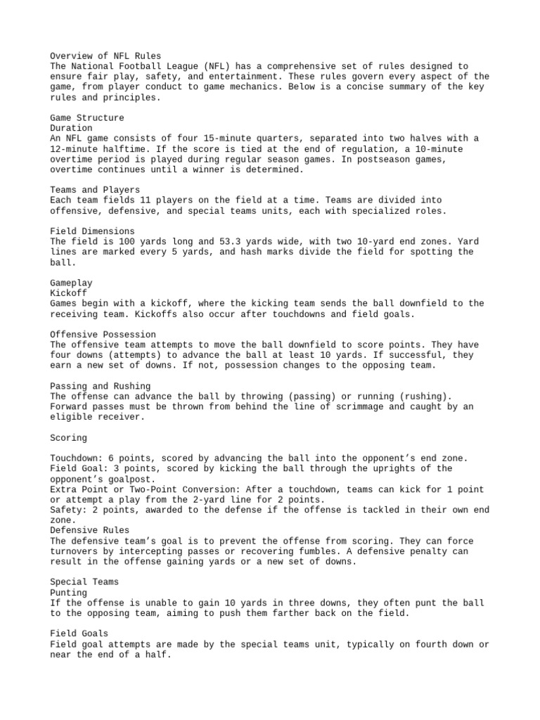 Overview of NFL Rules | PDF | National Football League Teams | National ...