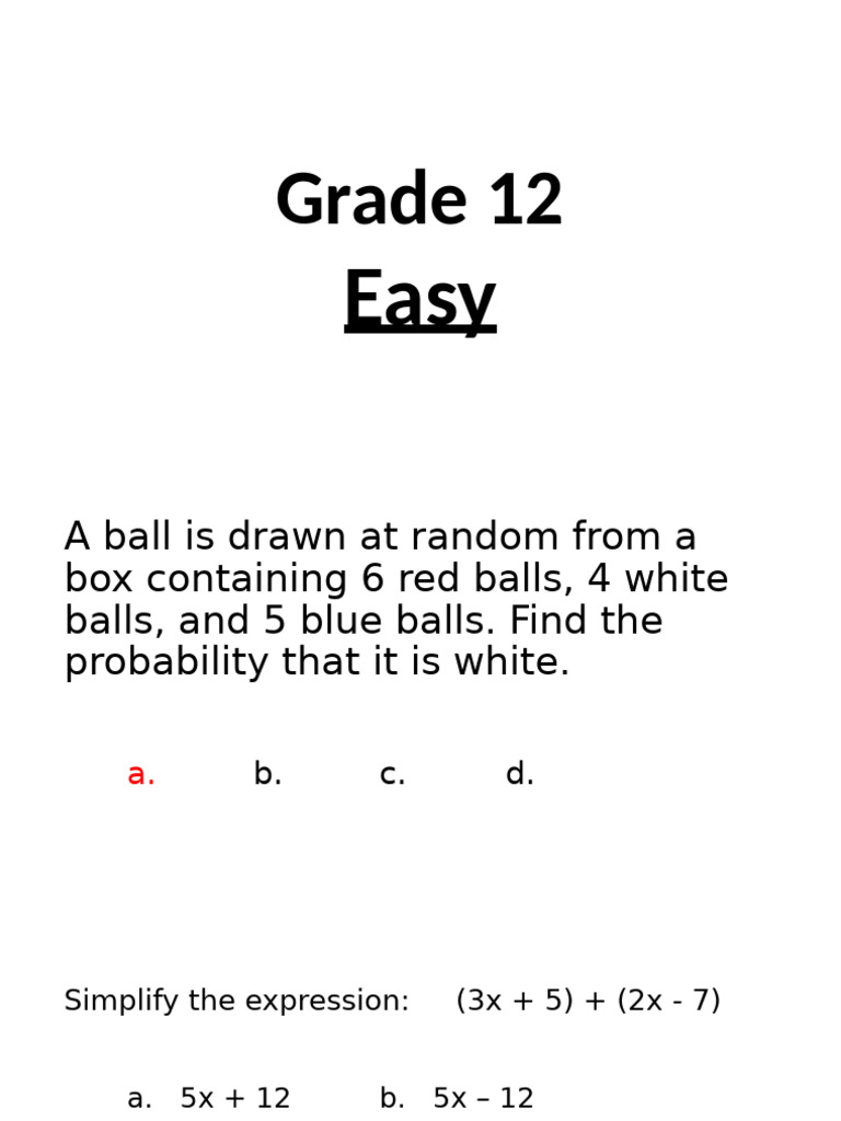 Math Quiz Easy Sample | PDF