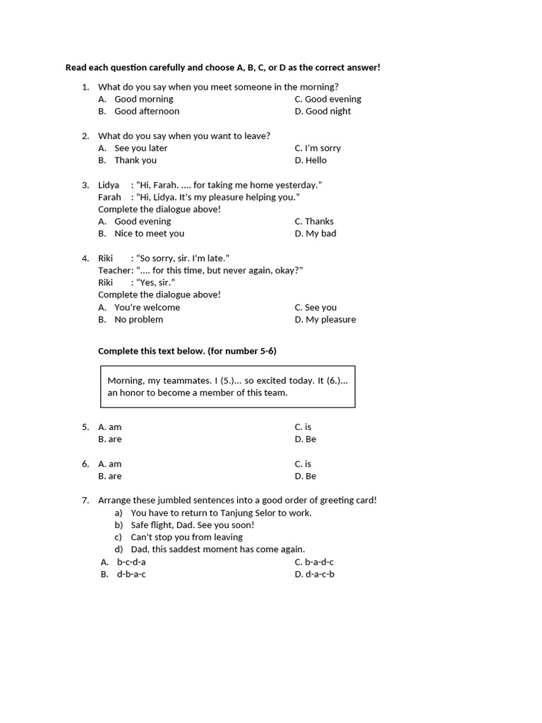 Soal Sas Bing KLS 7 Ganjil | PDF