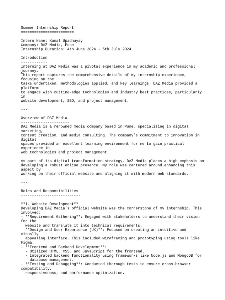 DAZ Media Summer Internship Insights | PDF | Web Development | Information Technology