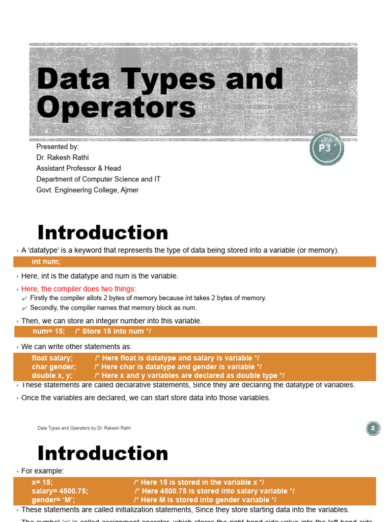 P3 Data Types And Operators Pdf Integer Computer Science 3978