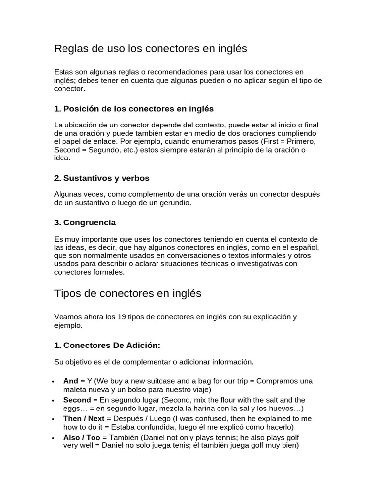 Reglas de Uso de Los Conectores en Inglés | PDF | Lingüística