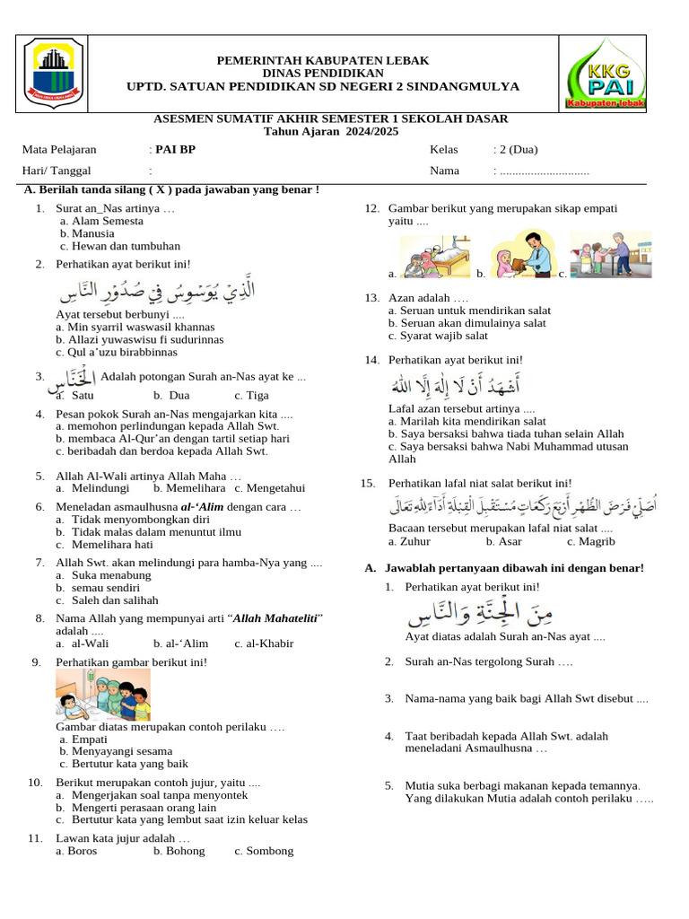 Soal Pai Kelas 2 Sm1 | PDF