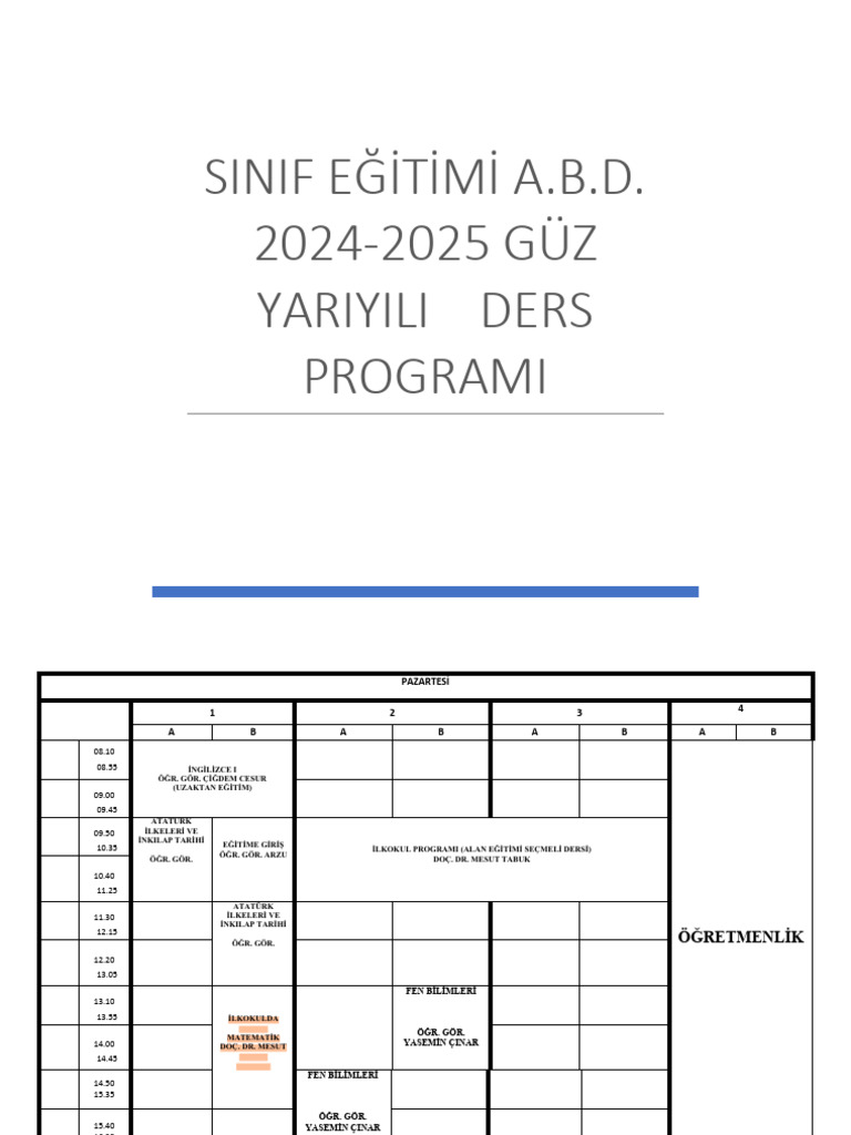 Sinif Eği̇ti̇mi̇ Li̇sans Ders Programi | PDF