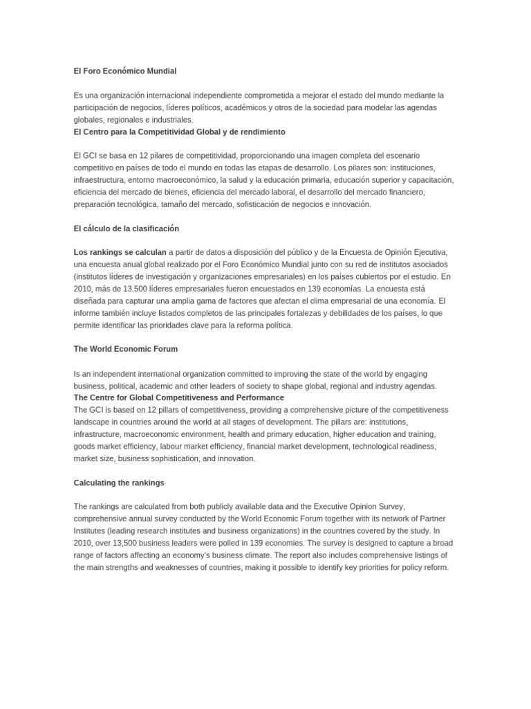 Foro Económico Mundial: Competitividad Global | PDF | foro Economico Mundial | Economias