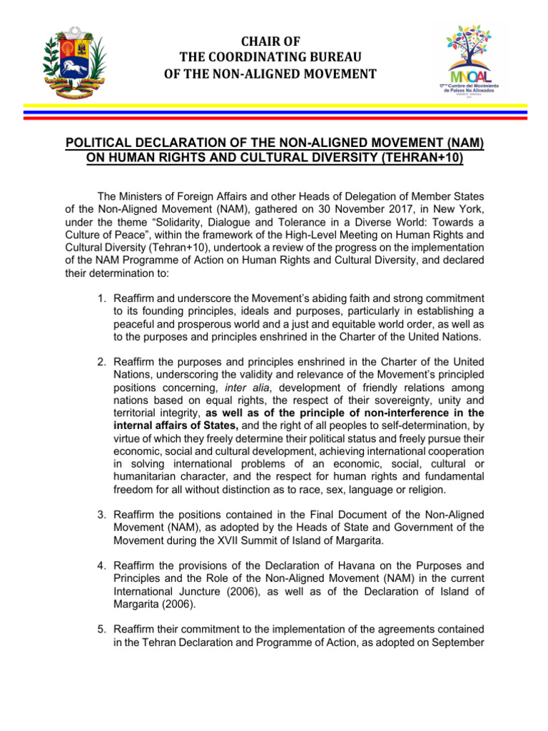 NAM - Political Declaration and POA HR-Cultural Diversity | PDF | Human ...