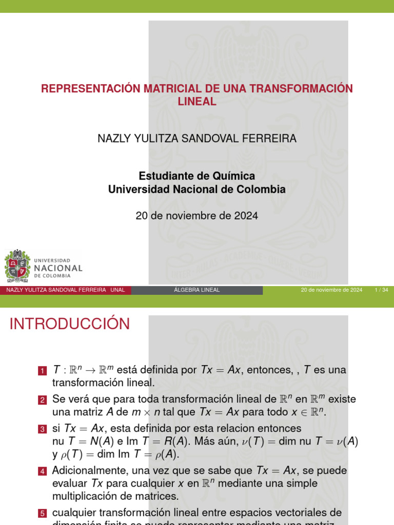 Diapositivas de Algebra Lineal de Una Transformaciones Lineales | PDF | Mapa lineal | Matriz ...