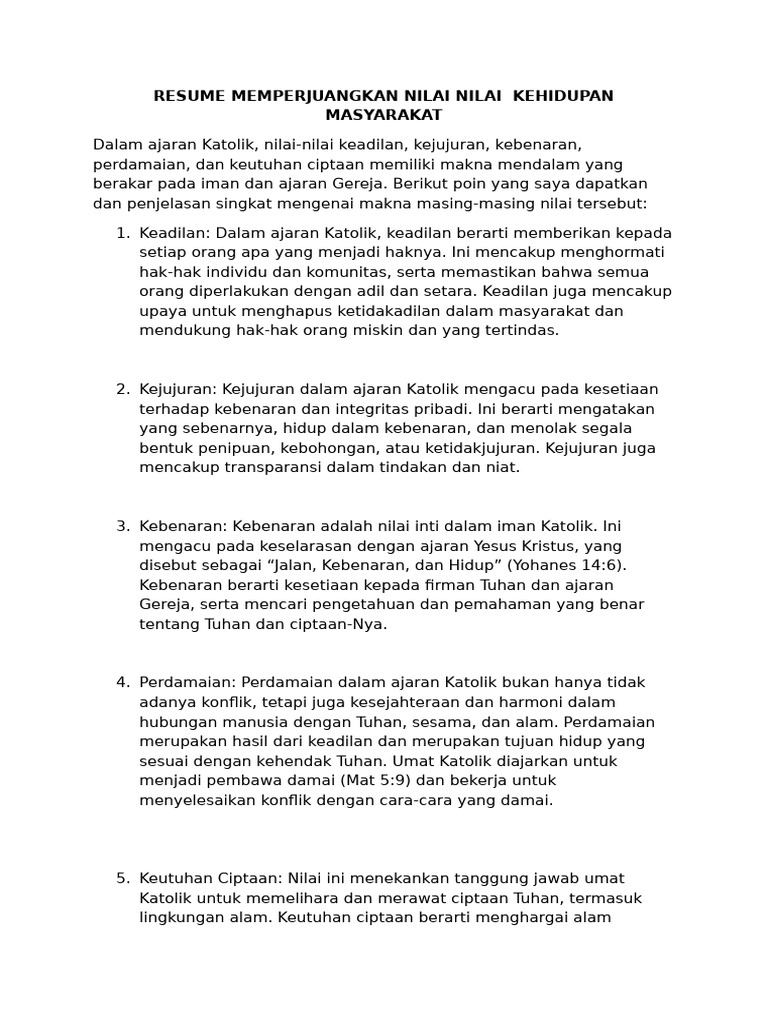 Resume Nilai Nilai Kehidupan Masyarakat | PDF