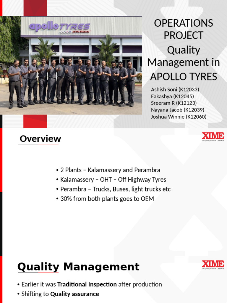 Quality Management Strategies at Apollo Tyres | PDF