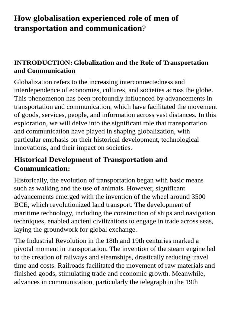 How Globalisation Experienced Role of Men of Transportation and ...