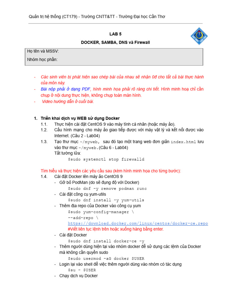 QTHT - Lab5 - DOCKER, SAMBA, DNS Và Firewall | PDF