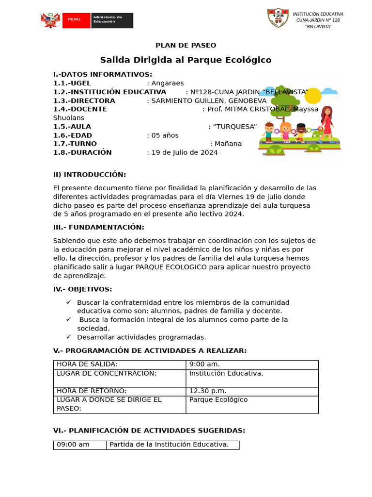 Plan de Paseo | PDF | Salón de clases | Aprendizaje