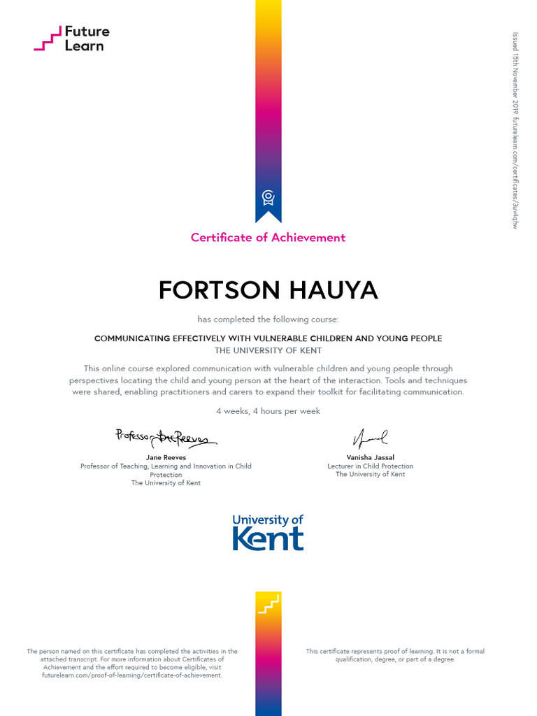 Communicating-with-Vulnerable-children Certificate of Achievement ...