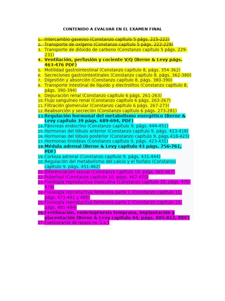 CONTENIDO A EVALUAR EN EL EXAMEN FINAL Segundo Semestre | PDF