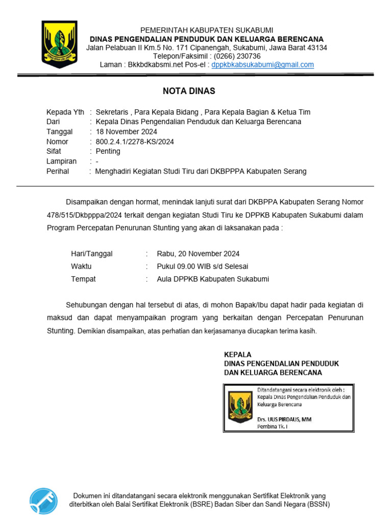 Nota Dinas Studi Tiru 2024 | PDF