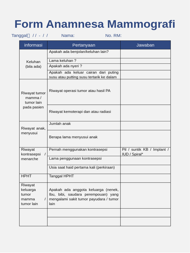 Form Anamnesa Mammografi | PDF