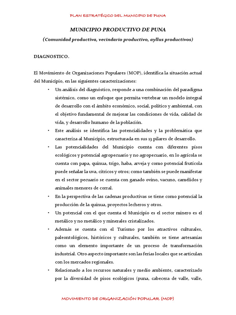 Mop Plan Municipio Puna | PDF | Infraestructura | Planificación estratégica