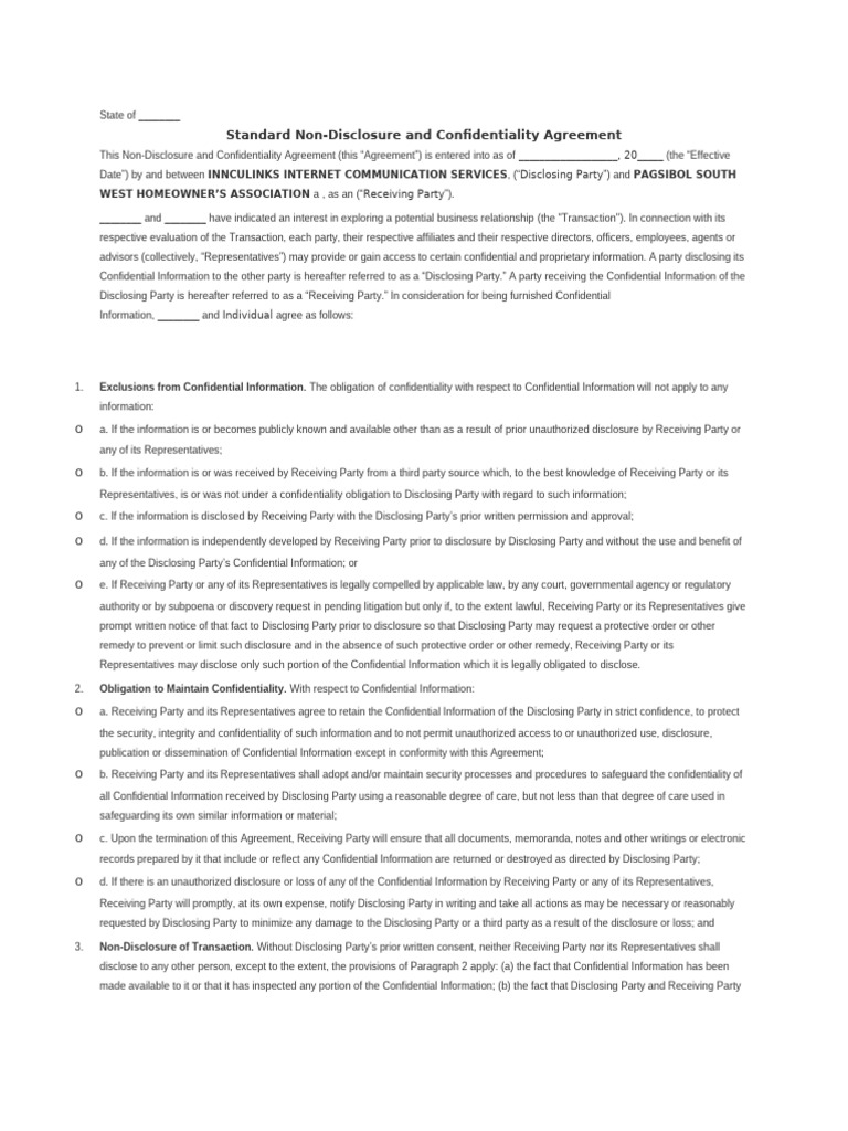 NDA Sample | PDF | Non Disclosure Agreement | Discovery (Law)