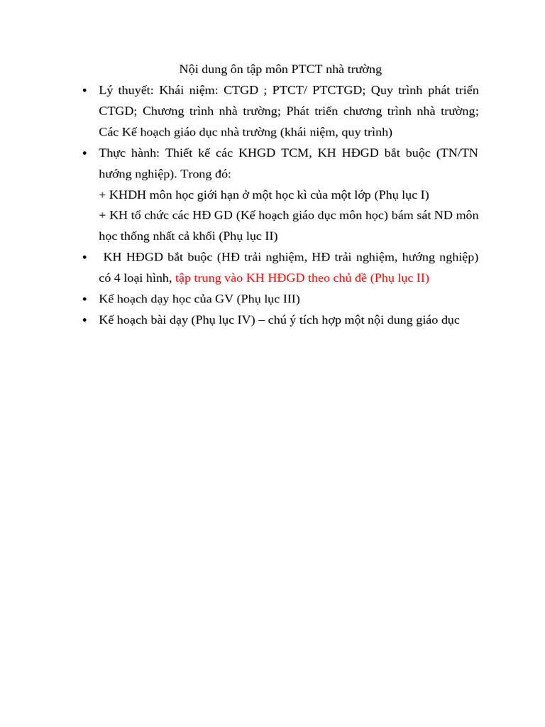Nội Dung Ôn Tập Môn PTCT Nhà Trường | PDF