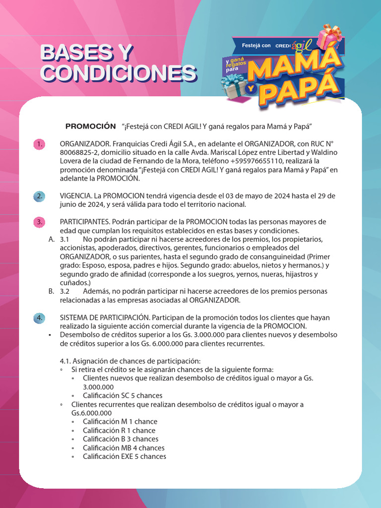 Bases y Condiciones Promo Mama y Papa CA-1 | PDF | Jurisdicción | Documento de identidad