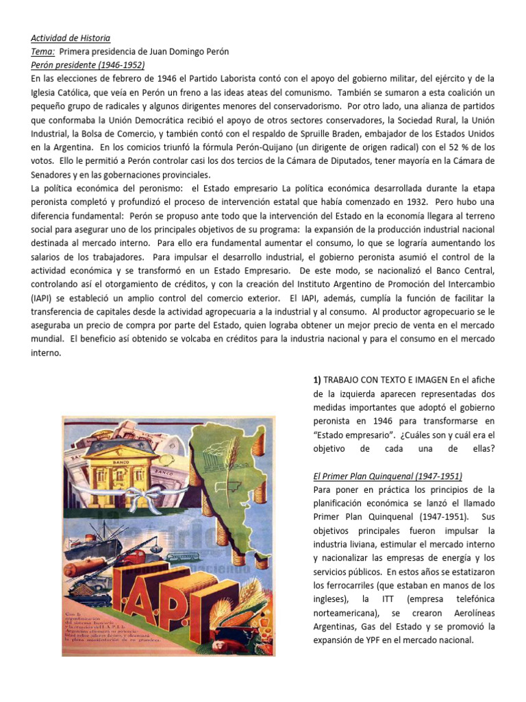 Actividad de Historia 1° Gobierno de Perón - 060839 | PDF