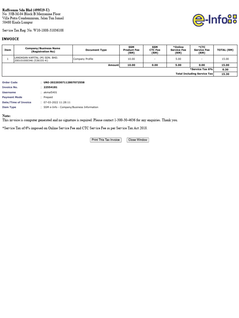 SSM E-Info Services - TAX INVOICE UNI-20220307112807072558 - Landasan ...