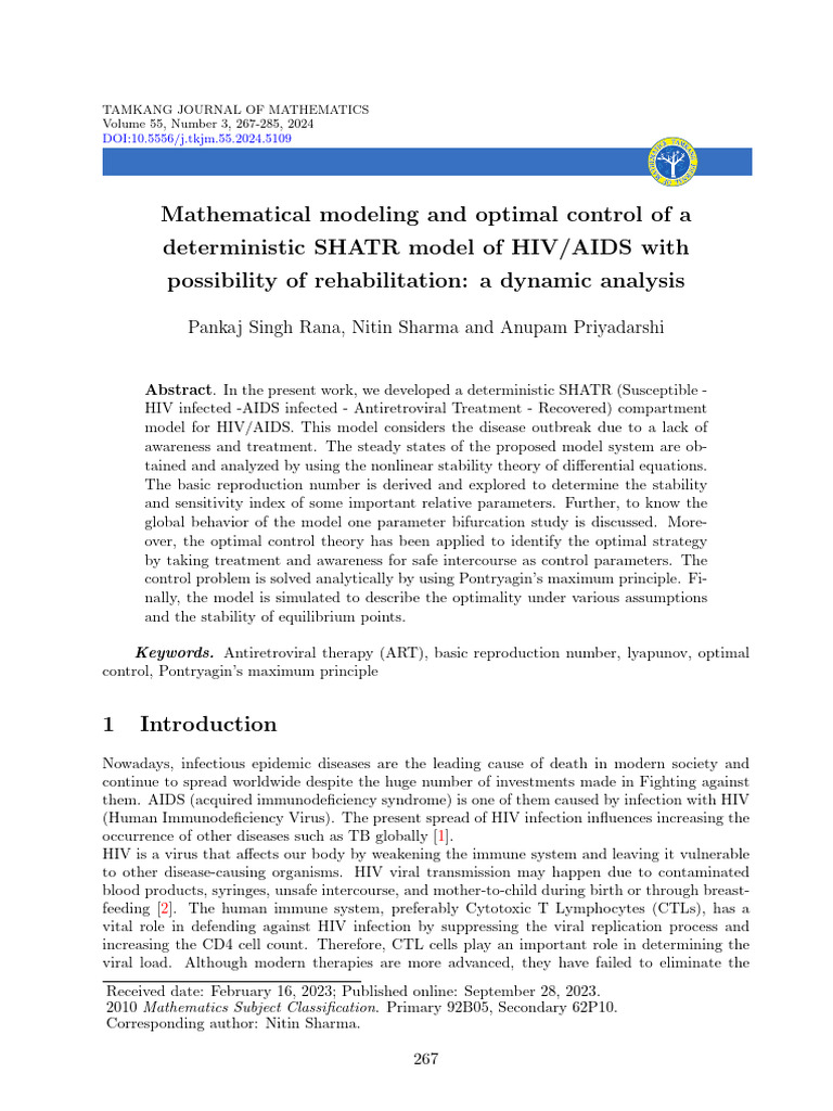Mathematical Modeling and Optimal Control of A Deterministic SHATR ...
