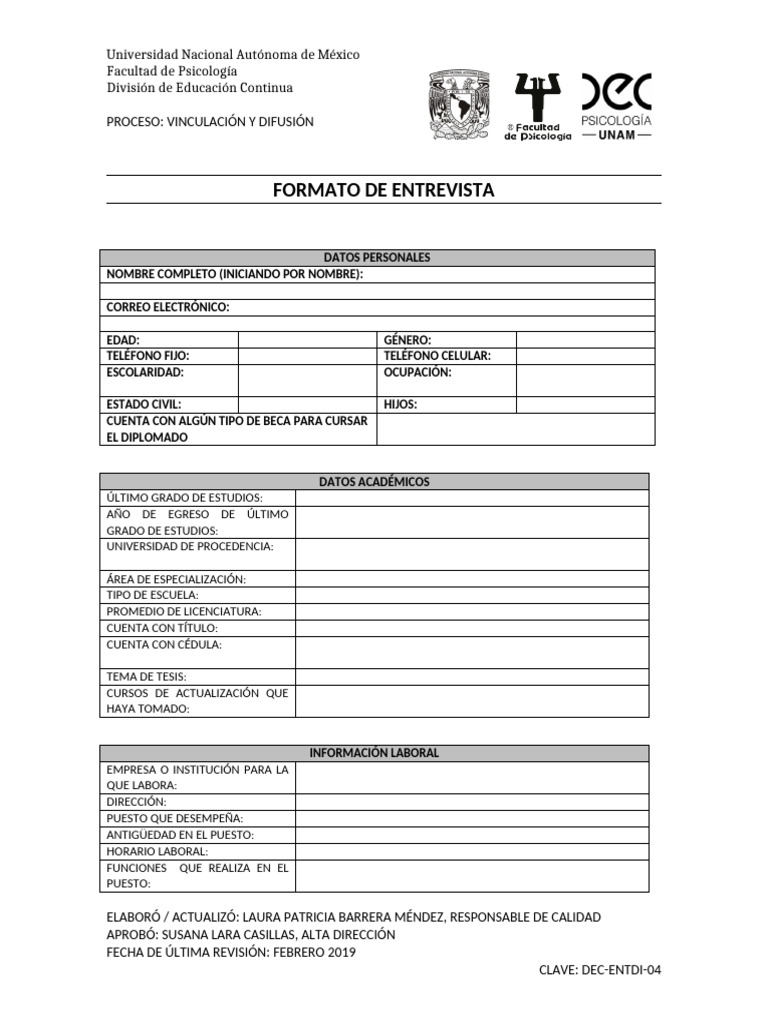 Formato de Entrevista (Dec-Entdi-04) - Aspirantes | PDF